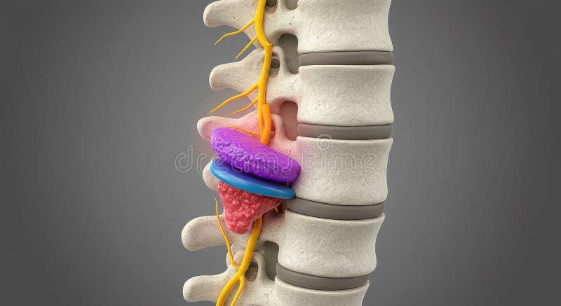 Herniated Disc Compressing Nerve Roots Stock Illustrations – 5 ...