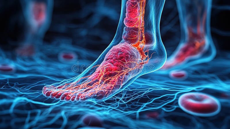 3D Anatomical Rendering of a Human Foot, Highlighting Circulatory ...