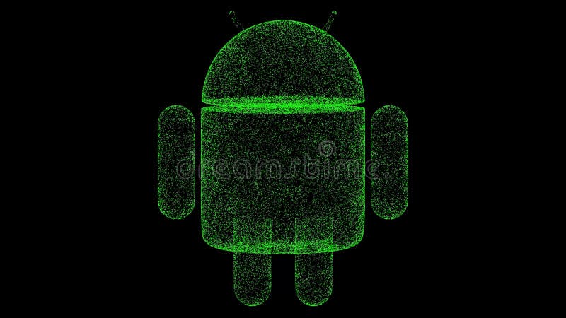 3D Android on Black Bg. Object Dissolved Green Flickering Particles ...