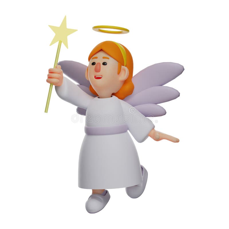 3D Angel Cartoon Illustration Holding a Magic Stick Stock Illustration ...