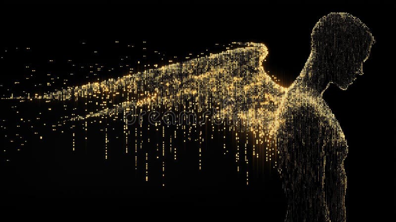 3D Angel Silhouette with Golden Particles Creating Mystical Effect ...