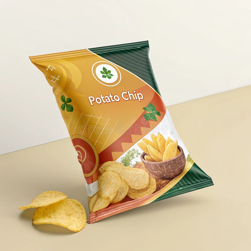 3D Angled Potato Chips Packaging Design Stock Illustration ...
