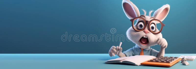 Professional Rabbit Wearing Glasses Working at the Table with Documents ...