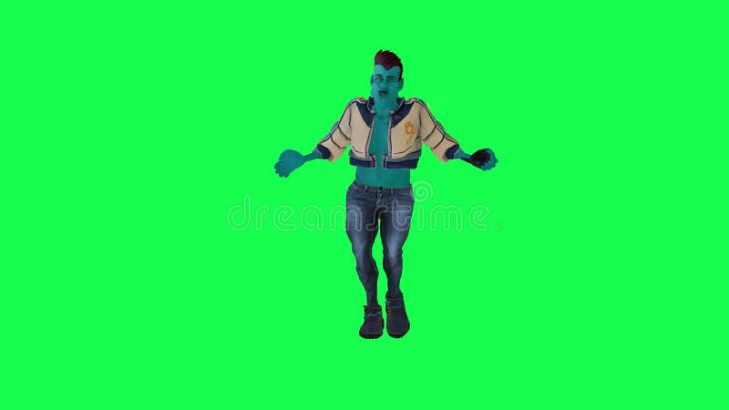 3D Animated Blue Giant Dancing Salsa from Front Angle on Green Screen ...