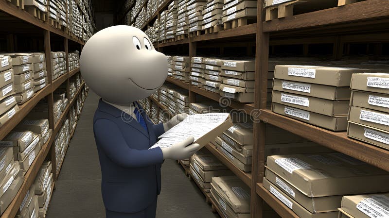 A 3D Animated Character, Dressed in a Suit, Examines Files in a ...
