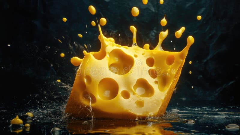 3D Animated Cheese Piece with Splash Effect Stock Illustration ...