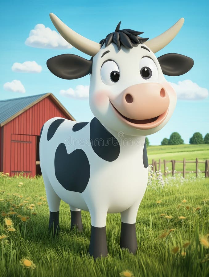 3D Animated Cow in a Farm Setting Stock Illustration - Illustration of ...