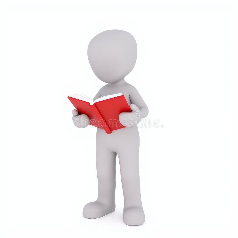 3D Animated Figure Reading a Red Book Against a Plain White Background ...