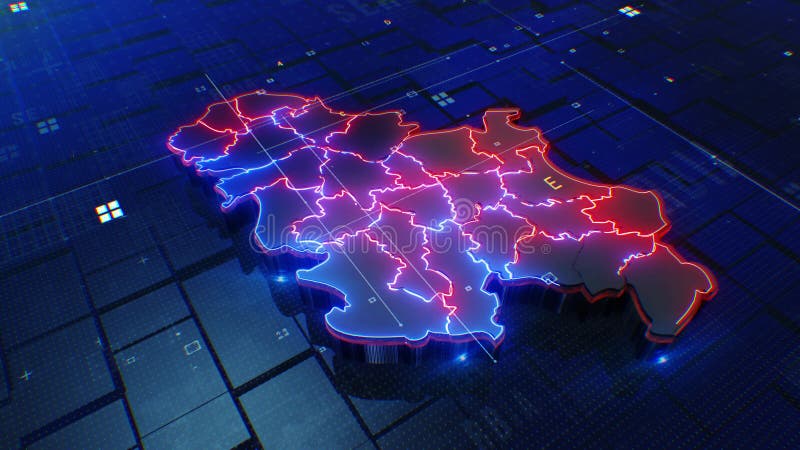 3d Animated Illustration Loop of Serbia Map with Blue-red Neon Light ...