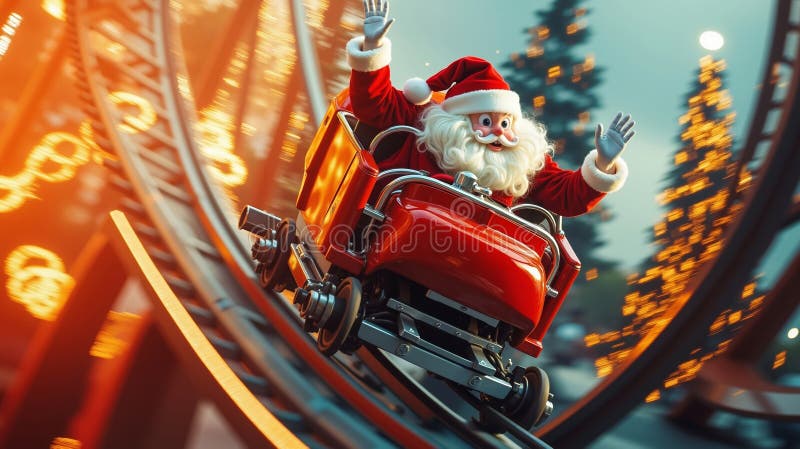 A Santa Claus Riding a Roller Coaster at a Theme Park Stock Photo ...