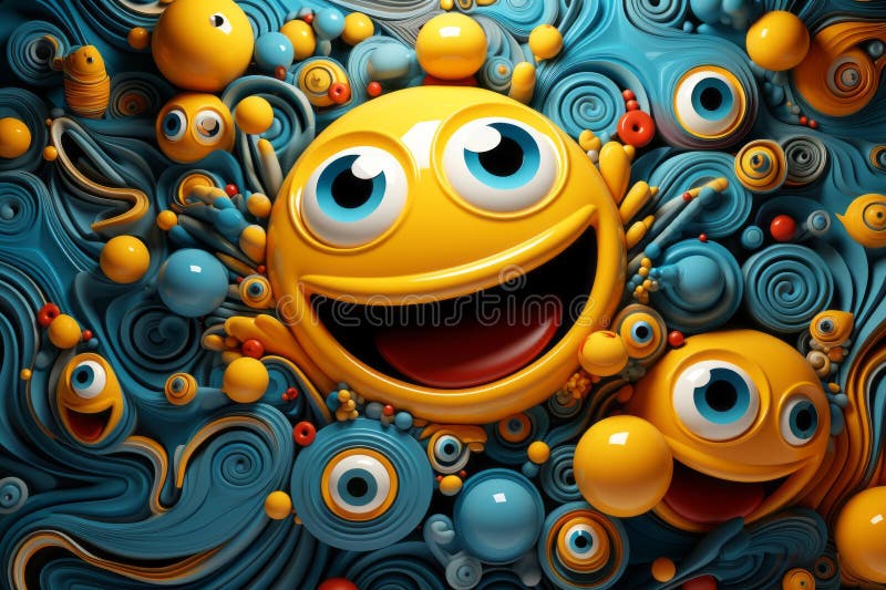 3d Animated Smiley Face with Many Eyes and Eyes on a Blue Background ...