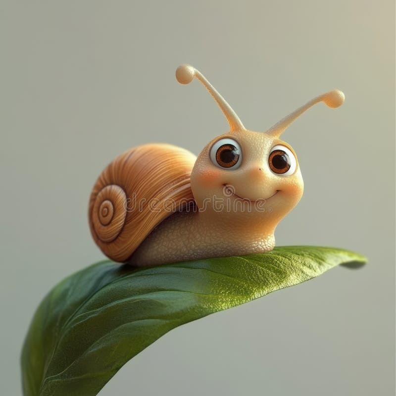 A 3D Animated Snail, Isolated on White, Crawls on a Green Leaf with a ...
