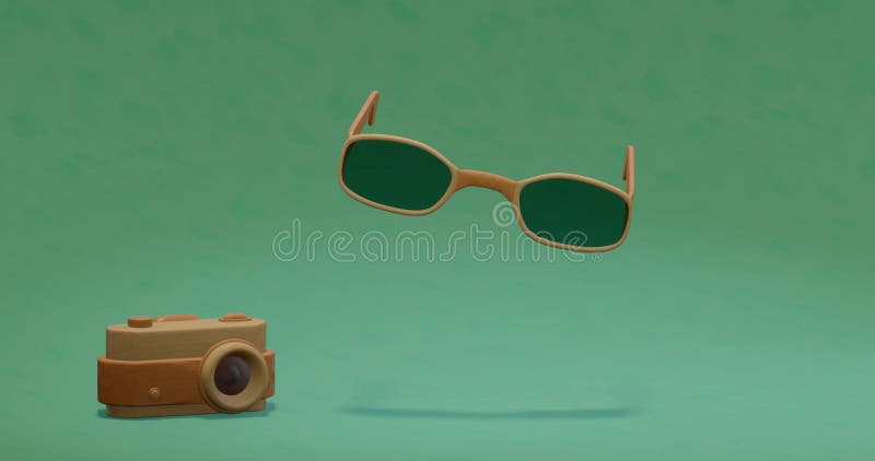 3D Animated Sunglasses and Camera with 2D Render Effect Bouncing and ...