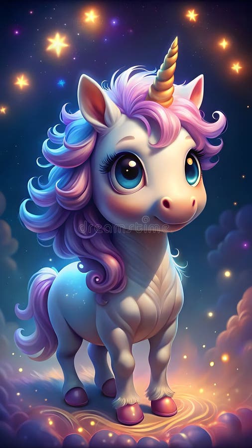 3d Animated Tiny Unicorn on a Whimsical Background Stock Illustration ...