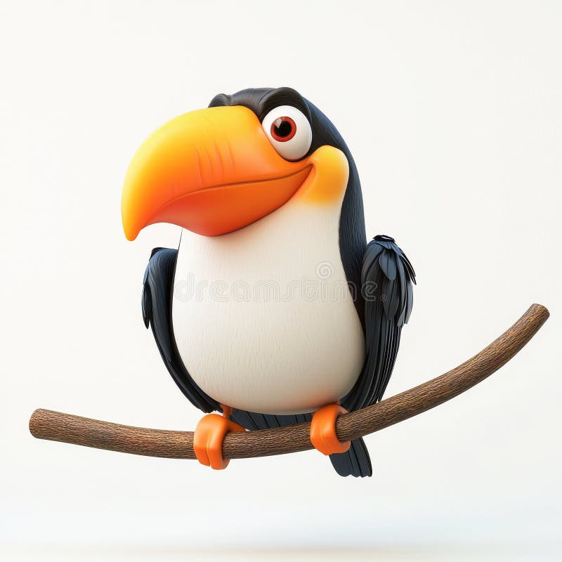 A 3D Animated Toucan with a Brightly Colored Beak, Resting on a Branch ...