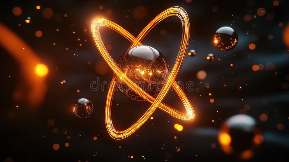 3D Animation Atom with Spinning Electrons. Electrons Orbit Nucleus ...