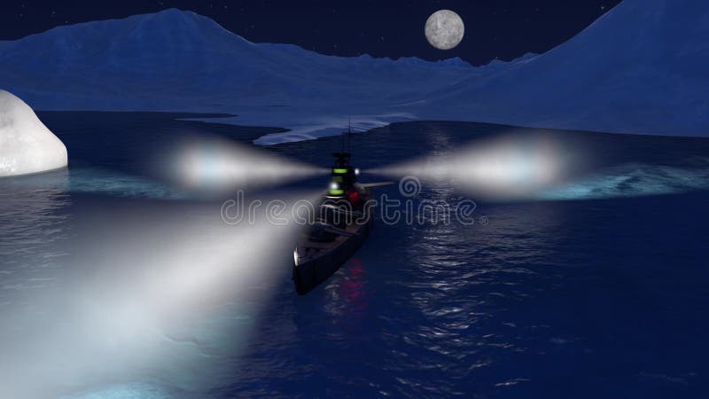 3d Animation of a Battleship in the Arctic Ocean by Night Stock Video ...