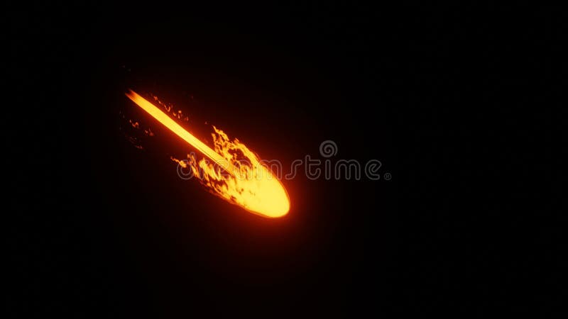 3d Animation Burning Comet or Meteor with Fiery Tail is Flying on Black ...