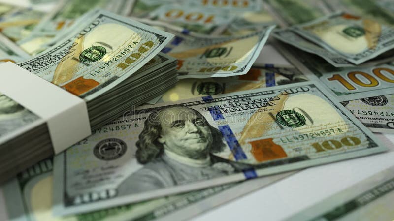 3D Animation of Camera Panning Around Spread US Dollar Notes. Stock ...