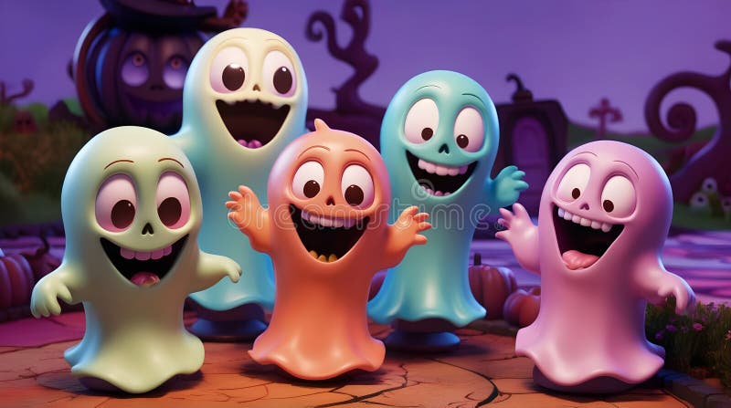 3d Animation of Charming and Quirky Halloween Ghosts Stock Illustration ...