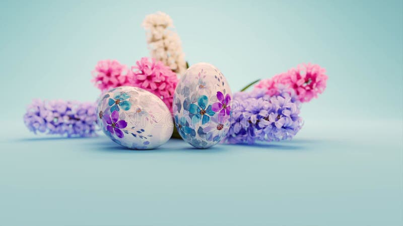 Easter Eggs with Floral Pattern on Blue Background Stock Video - Video ...