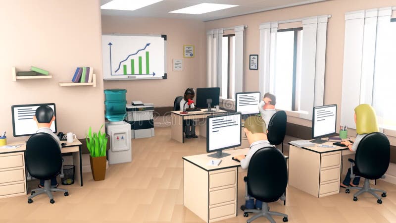 A Man Sitting at a Desk in a Modern Office, Focused on Working on a ...