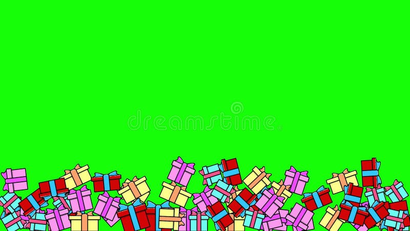 2D Animation of Falling Colorful Multicolored Gifts Boxes on Green ...
