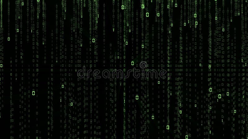 3D Animation of Falling Green Binary Code on a Black Background Stock ...
