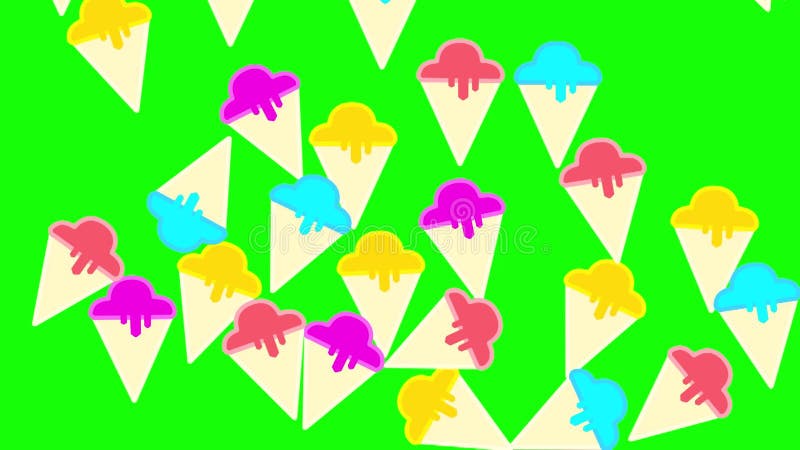 2d Animation of Falling Popsicle Ice Cream in a Cone on a Green Screen ...