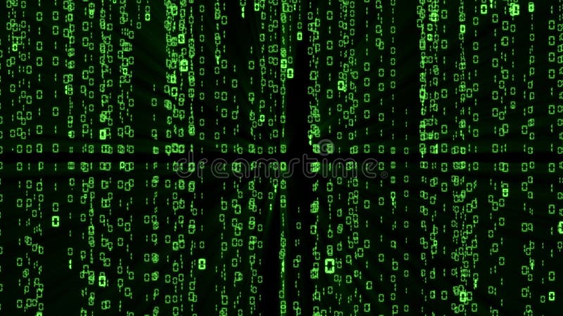 3D Animation of Falling Green Binary Code on a Black Background Stock ...