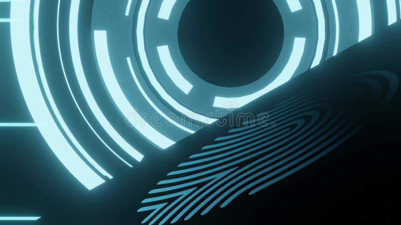 3D Animation of Fingerprint and Circular Technology Shape in a Vibrant ...