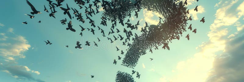 3D Animation Flock of Realistic Birds Flying in the Intricate Shape of ...