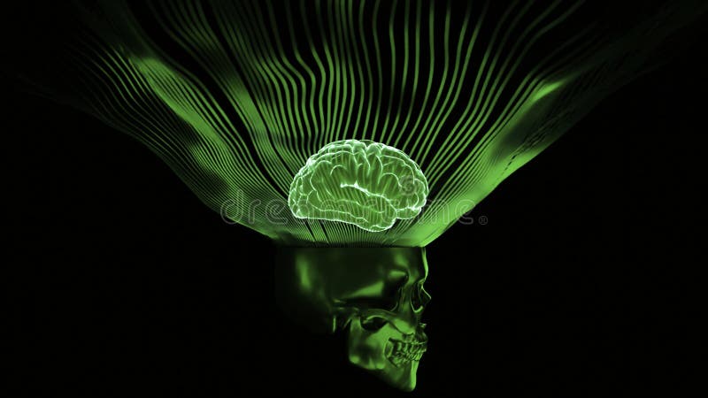 3D Animation of Glowing Brain. Design. Stylish Glowing Skull with Brain ...
