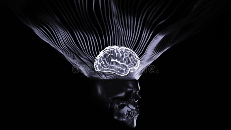 3D Animation of Glowing Brain. Design. Stylish Glowing Skull with Brain ...