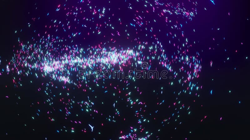 3D Animation of Glowing Crowd of Birds Behaviour, Flocking Boids Simulation. Swarm Formation ...