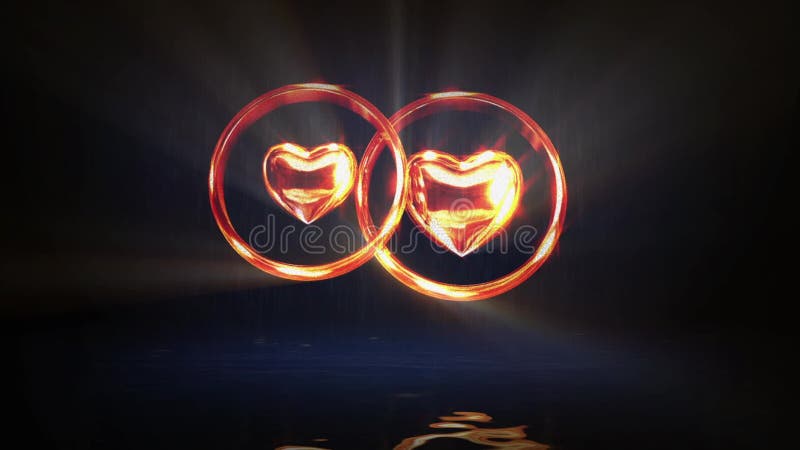 3d Animation of Golden Wedding Rings and Hearts. Computer Simulation of ...