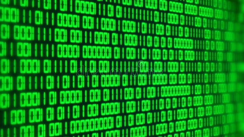 Green Numbers in Digital Code Falling in Rays of Flashing Light ...