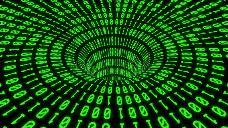 3D Binary Green Code Spiraling into Digital Vortex with Orbiting Camera, 4K Loop Stock Footage ...