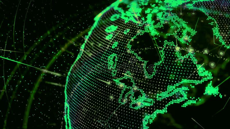 World Map with Green Hydrogen Digital Green Text Small Ball Rotating on ...