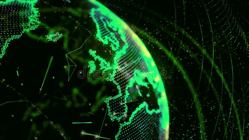 World Map with Green Hydrogen Digital Green Text Small Ball Rotating on ...