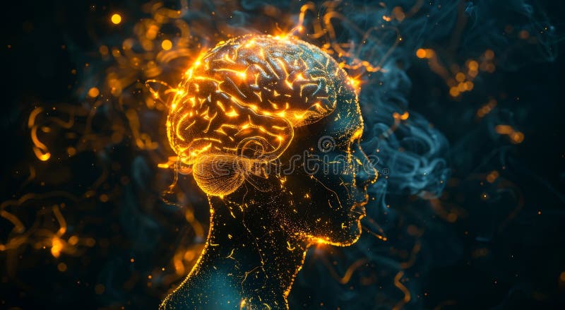 3D Animation of Human Head with Glowing Brain Representing Artificial ...