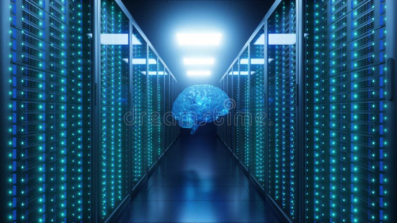 3D Animation of Illuminated Data Center and Human Brain Ai Concept ...