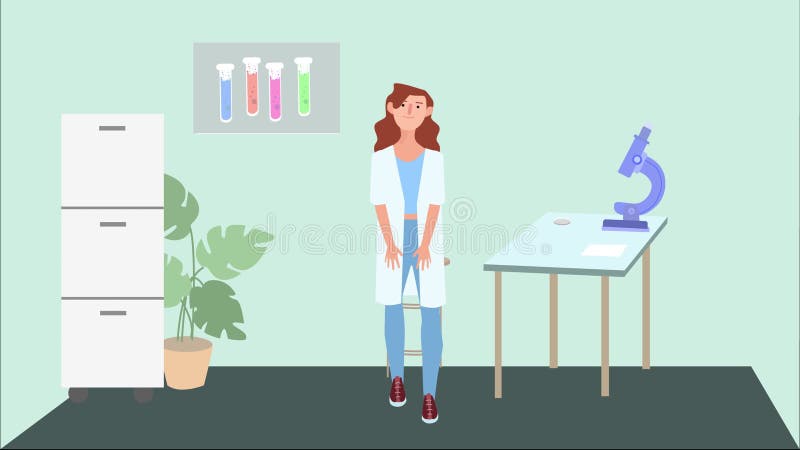2D Animation Illustration of Female Doctor Standing in Laboratory Stock ...