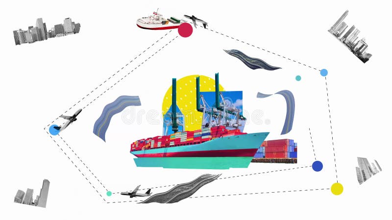 2D Animation of Industrial Container Cargo Freight Ship for Import or ...