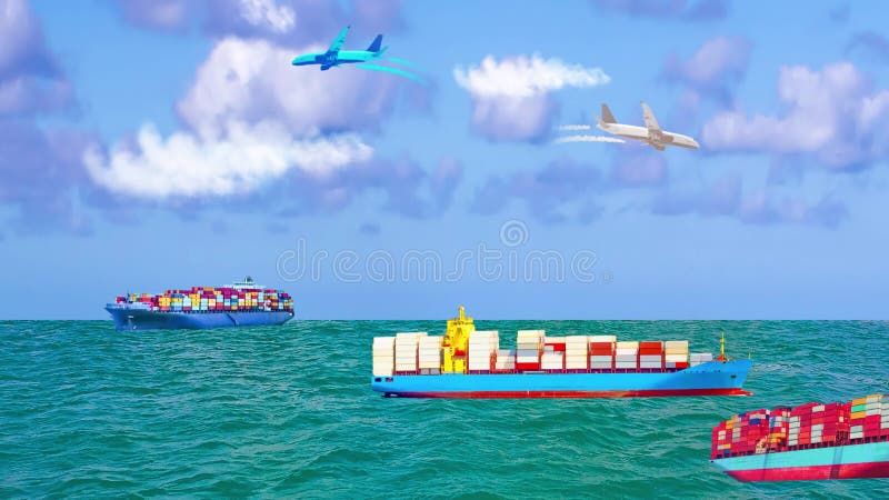 2D Animation of Industrial Container Cargo Freight Ship for Import or ...