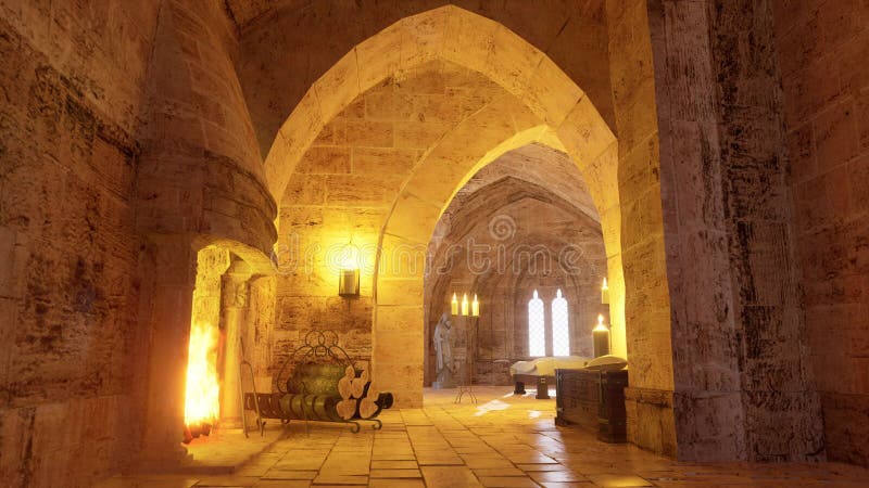 A Medieval Castle with Fluttering Flags on the Towers Stock Video ...
