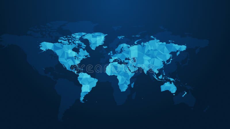 3d Animation of Light-blue Polygonal World Map with Shadow on Dark-blue ...