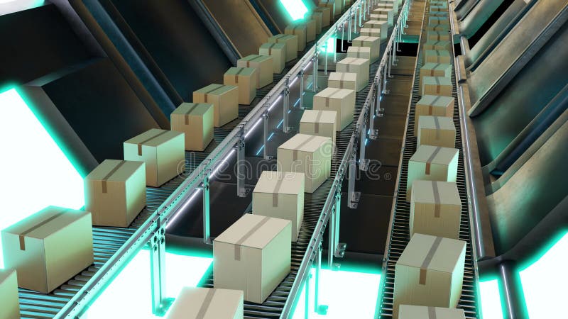 3D Animation Loop of Carton Boxes on Conveyor System in Modern Factory ...