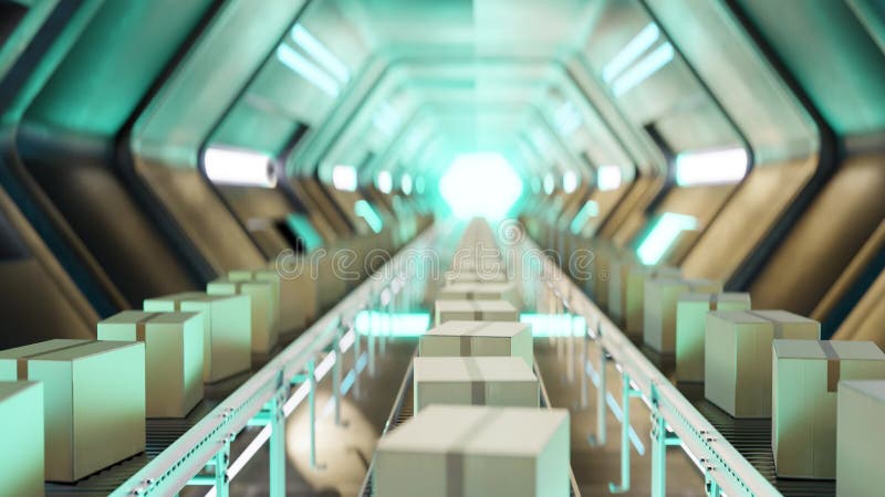 3D Animation Loop of Carton Boxes on Conveyor System in Modern Factory ...