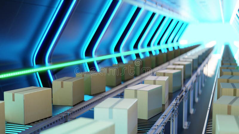 3D Animation Loop of Carton Boxes on Conveyor System in Modern Factory ...